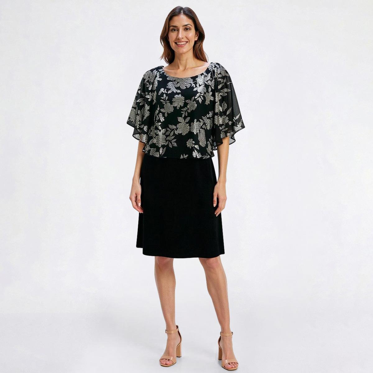 Click here for Womens Connected Apparel Foil Floral Poncho Dress prices